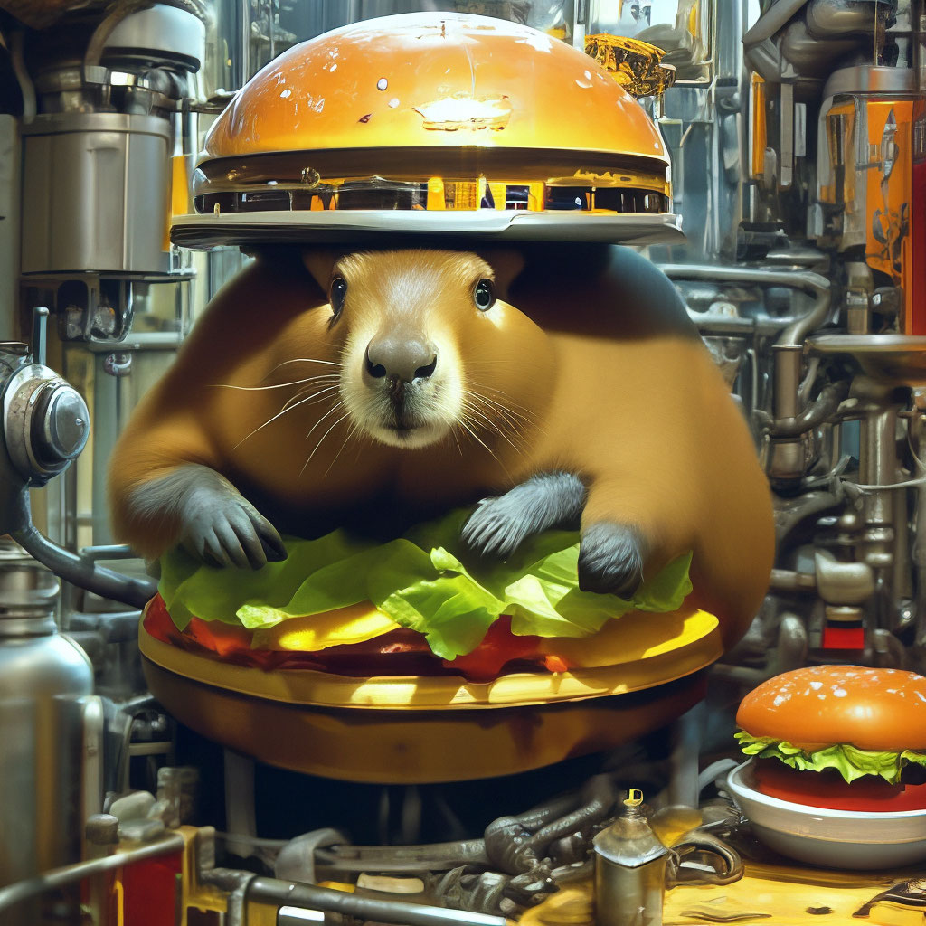 "Capybara inside a burger" — image created in Shedevrum