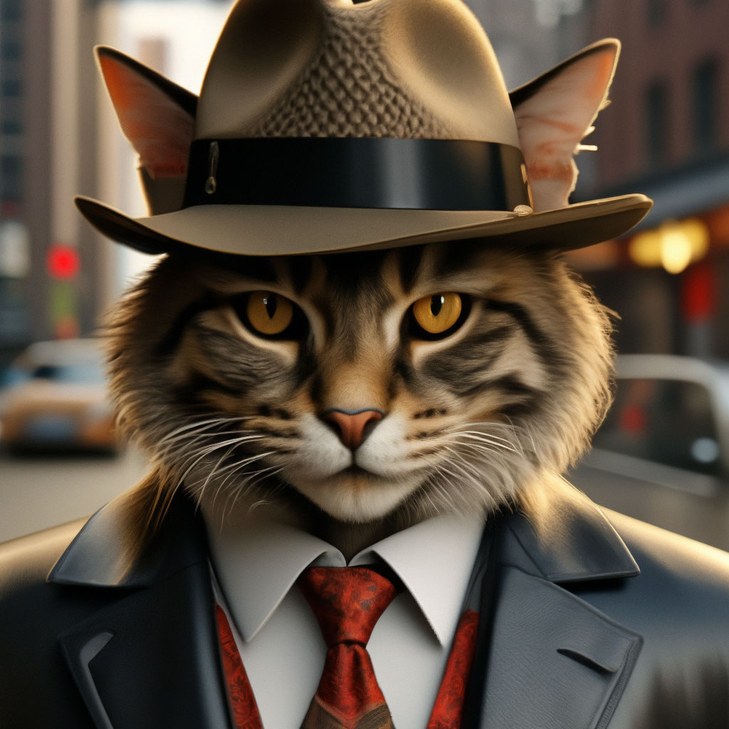 "Gangster cat of the 60s, realistic, high resolution, high detail ...