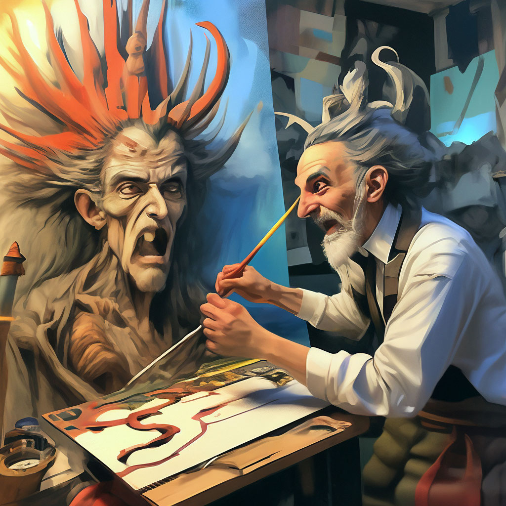 "A mad artist draws a mad artist" — image created in Shedevrum
