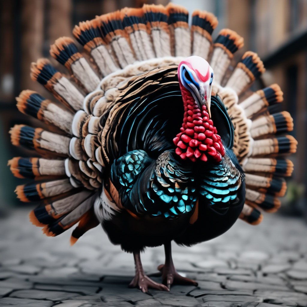 "Handsome turkey fluffed a bright tail, random angle, aesthetically ...