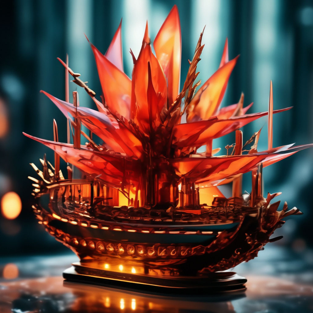 "Epoxy resin ship with sails inside flowers" — image created in Shedevrum