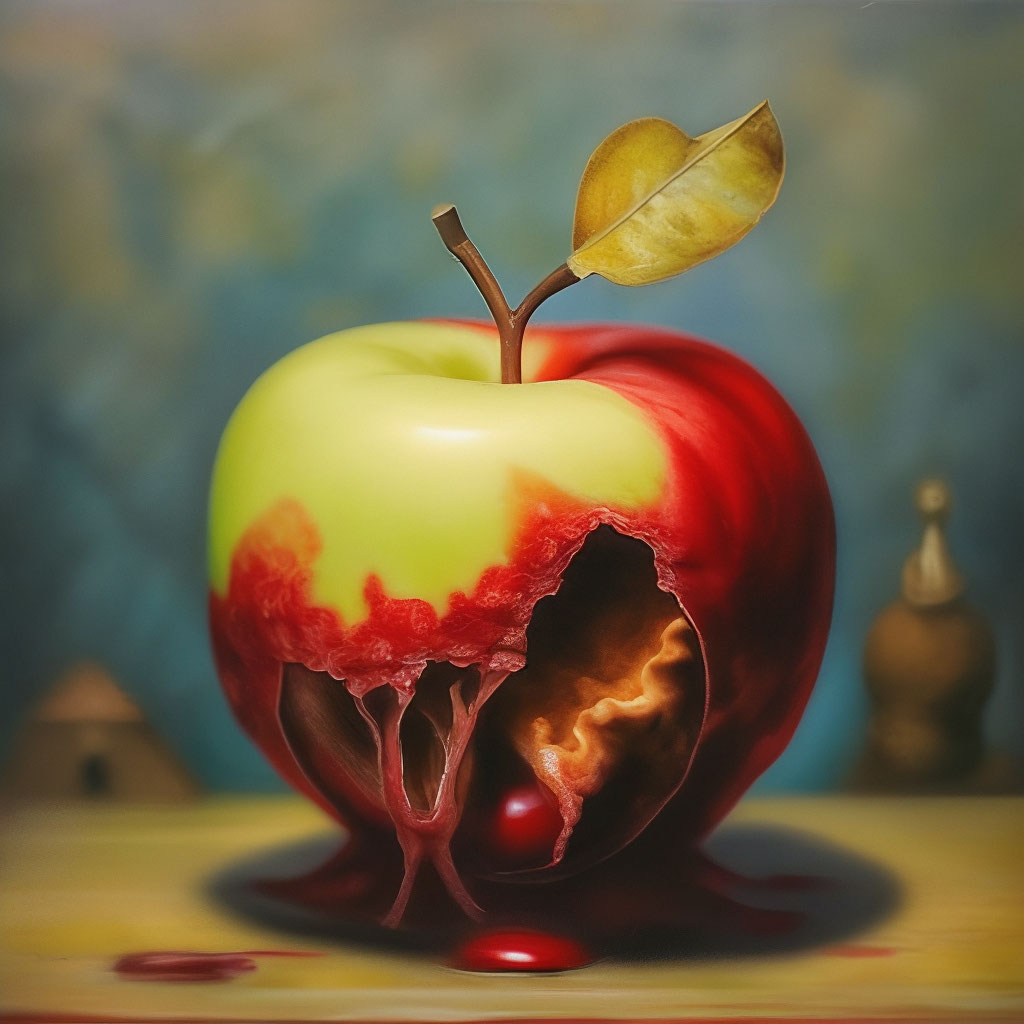 "A beautiful apple is rotten inside" — image created in Shedevrum