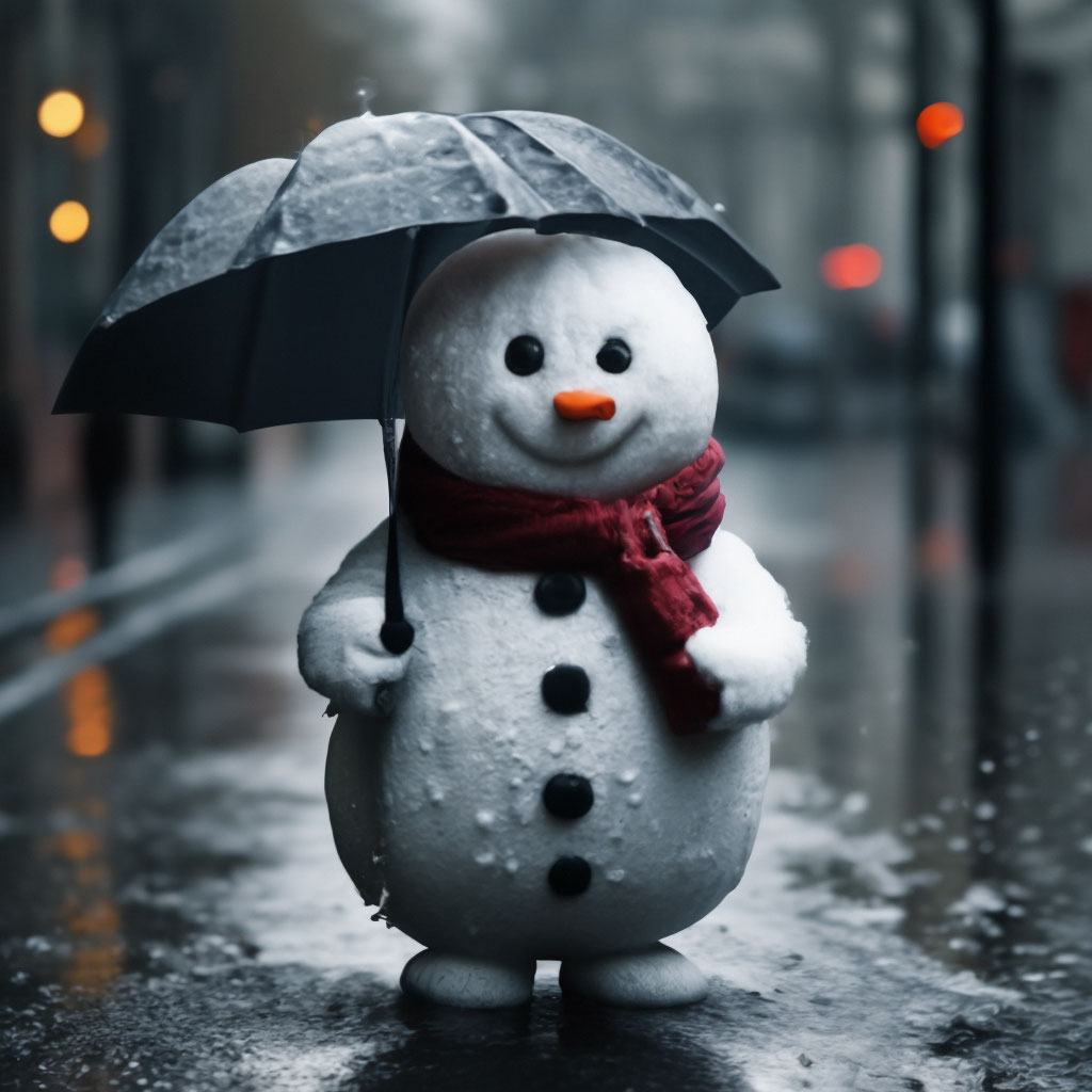 "Snowman, in the rain" — image created in Shedevrum