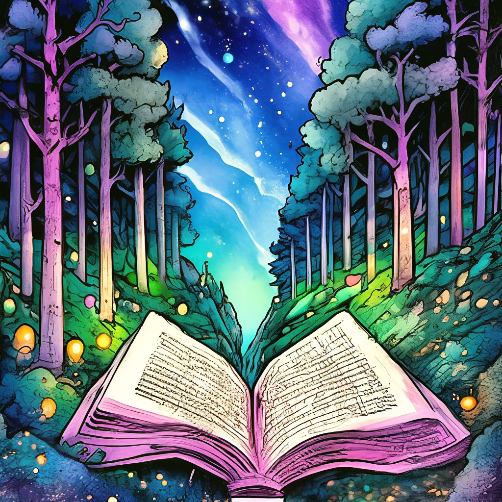 "🐞🍃 a forest grows out of an open book,a poisonous landscape + a ...