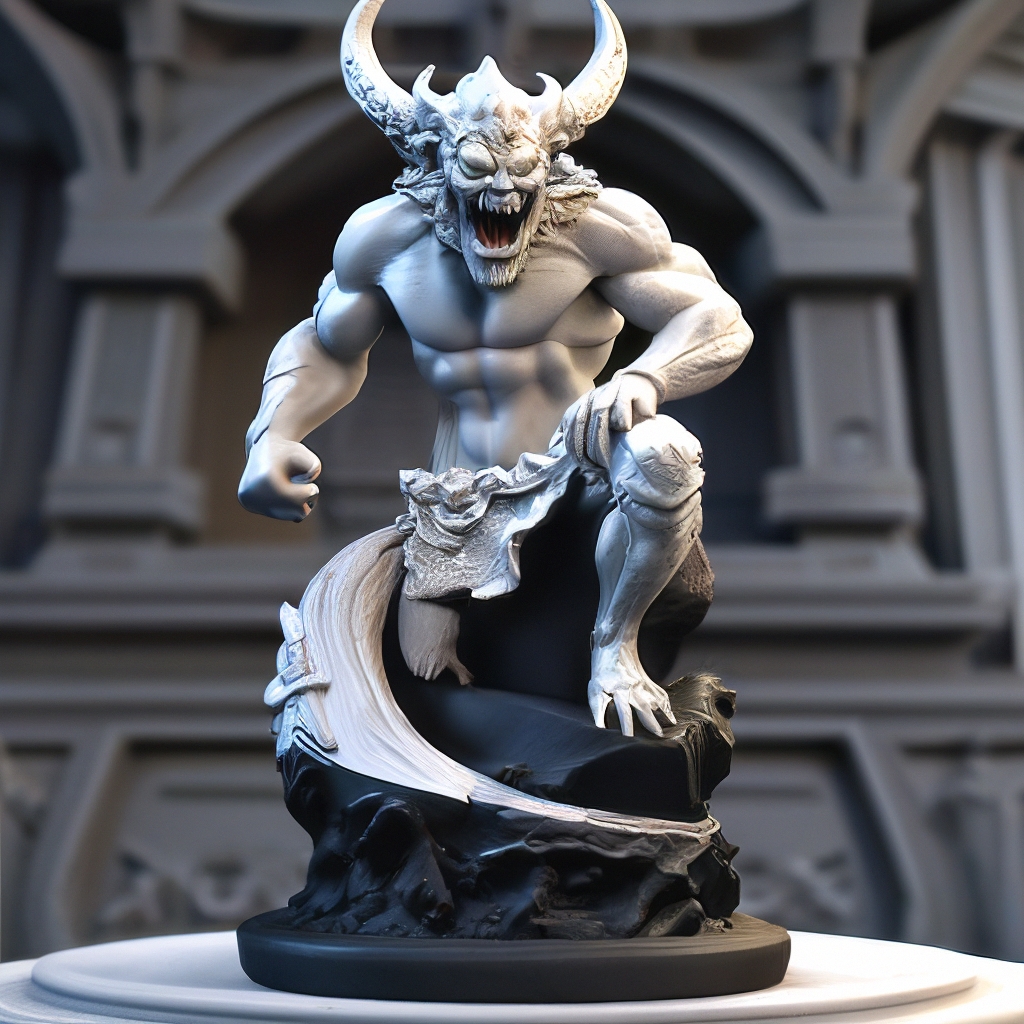 "Statue of a demon, white marble,on an obsidian carved pedestal,32K ...