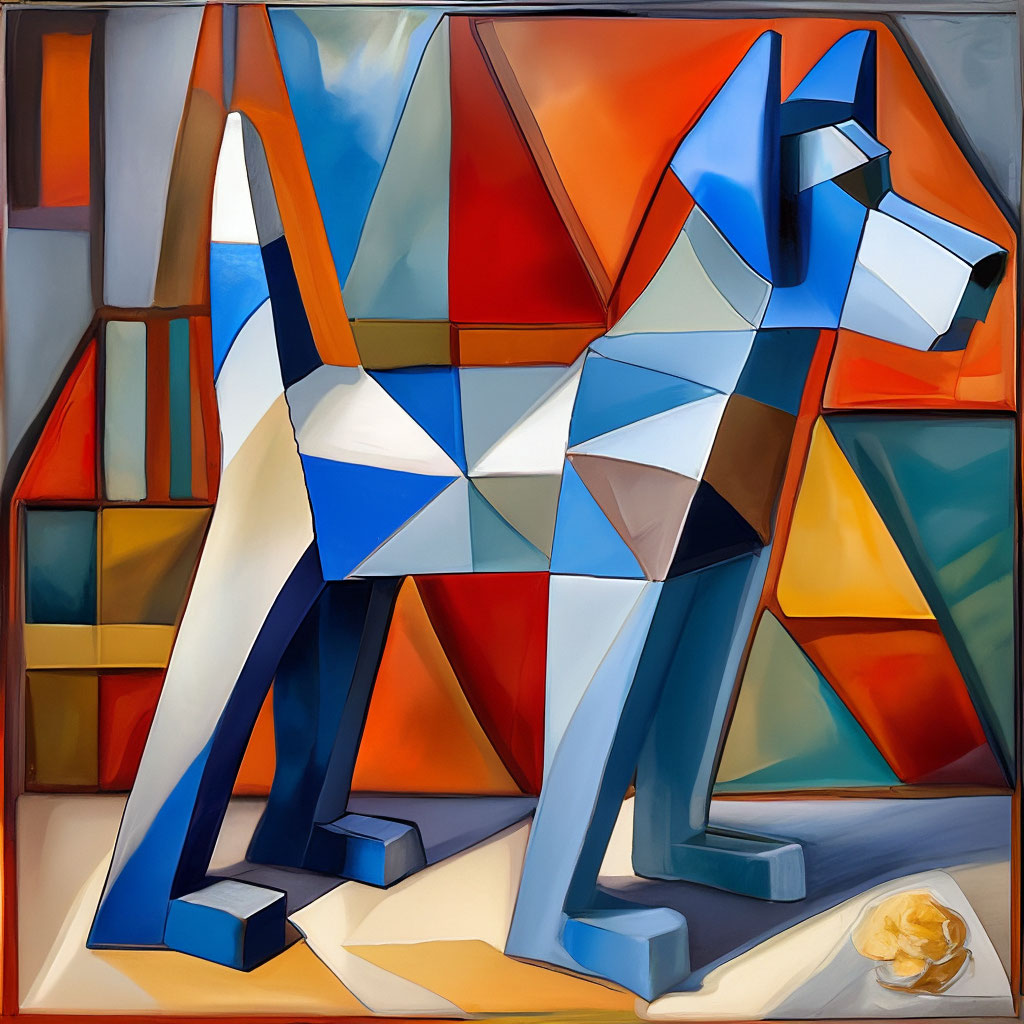 "Drawing of a standing dog in the Picasso style, cubism, dog in the ...
