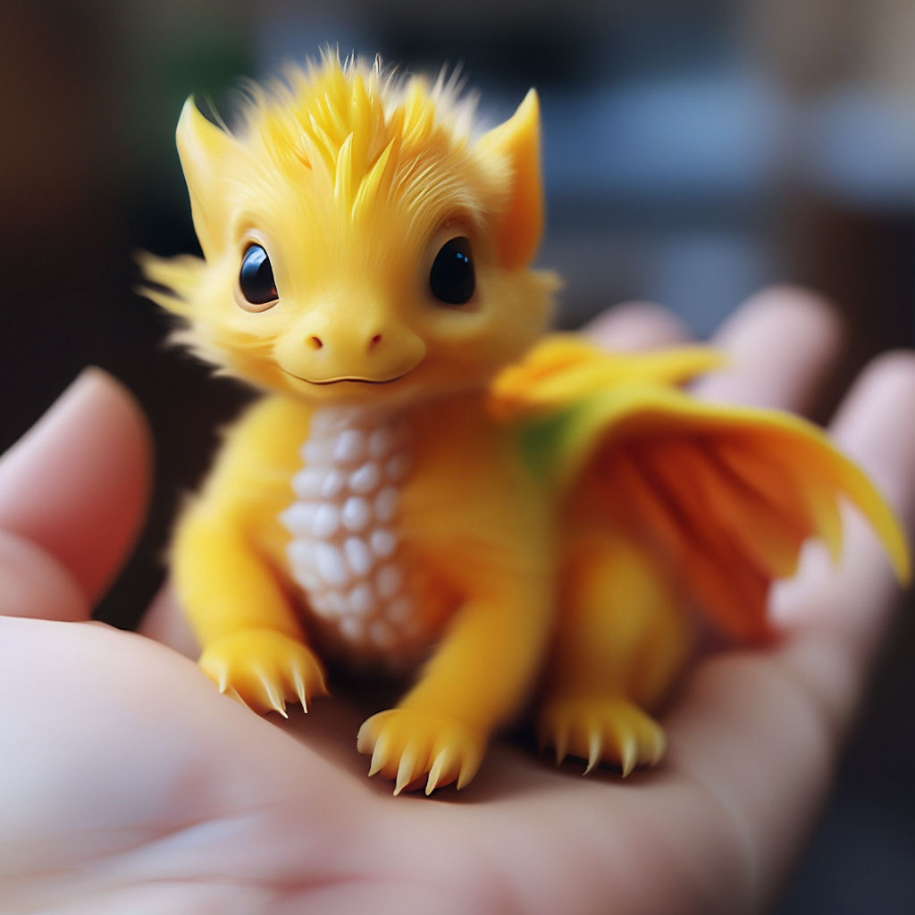 "Tiny fluffy mango dragon in the palm of your hand, photorealism ...