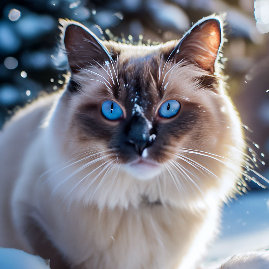 "First snow Beautiful Siamese fluffy cat sees snow for the first time ...