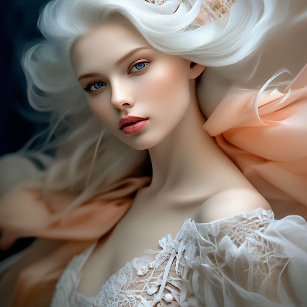 "Peach girl, white hair, long eyelashes, complicated hairstyle, complex ...