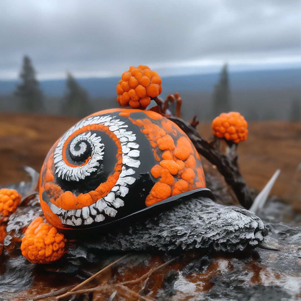 "🐌 snail made of orange-black-and-white in Vologda painting style , in ...