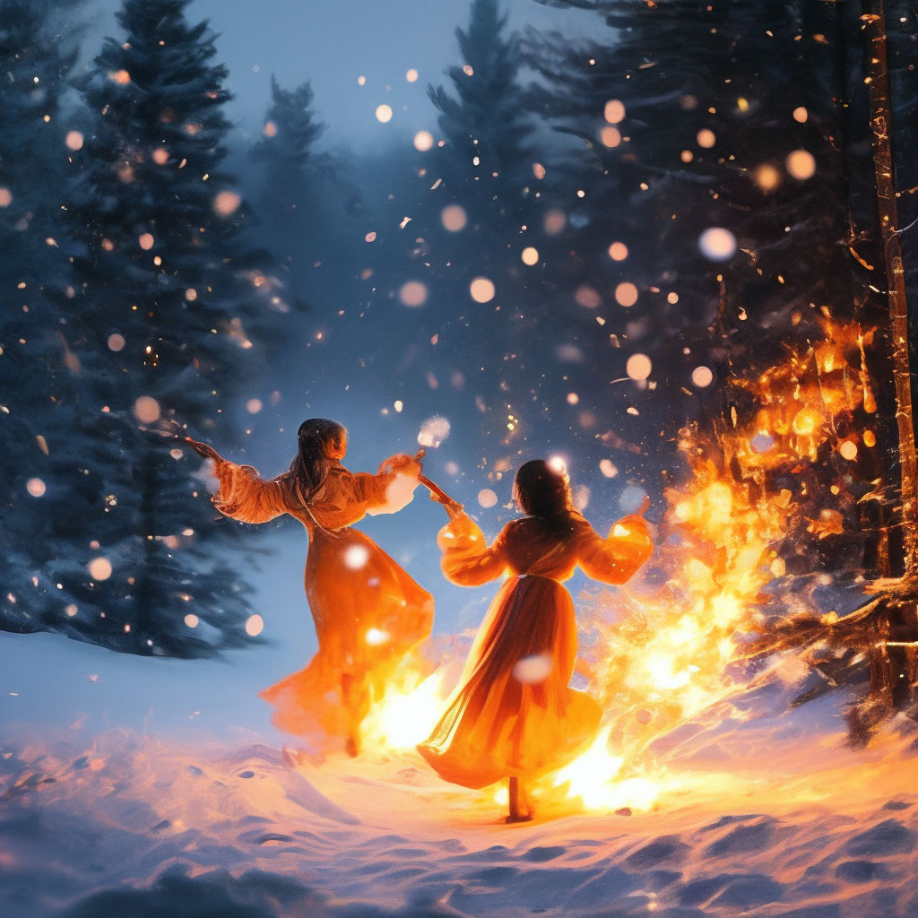 "Snowflakes dancing in the fire" — image created in Shedevrum