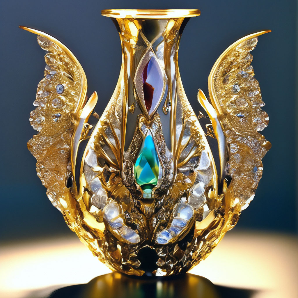 "Elegant vase with wings made of precious stones and metals, jewelry ...