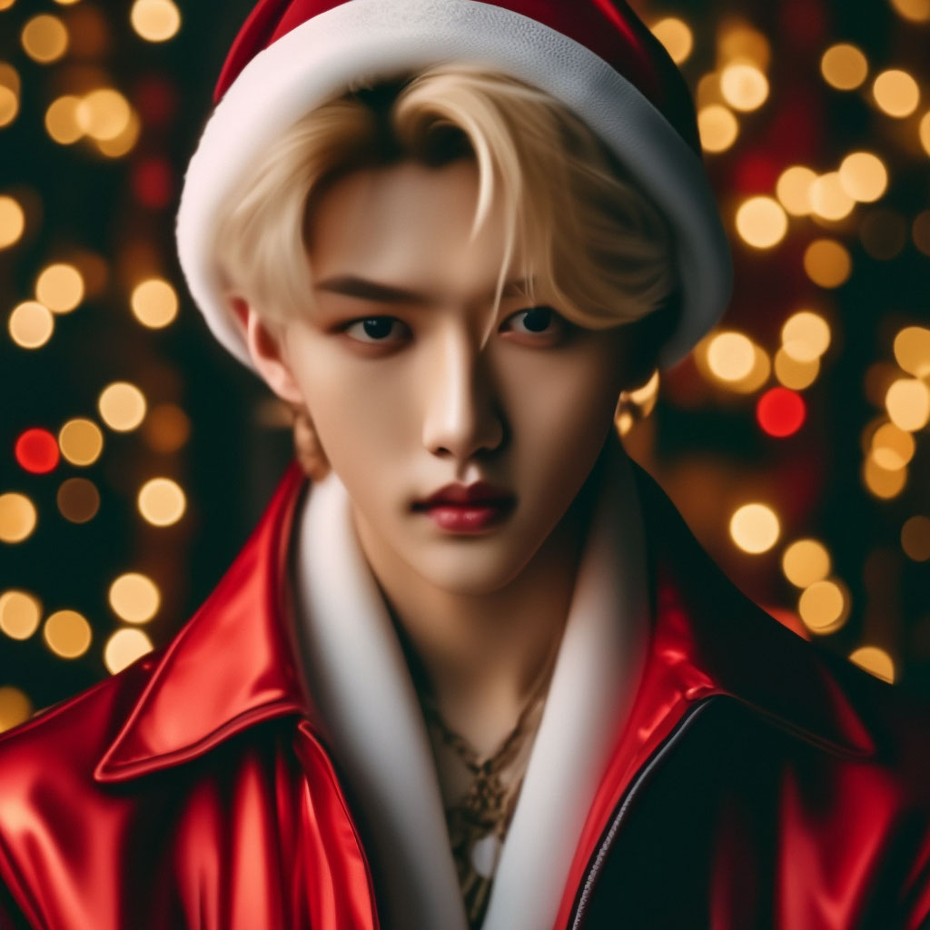 "Felix as Santa, Stray Kids, Gucci style, hyperrealism, professional ...
