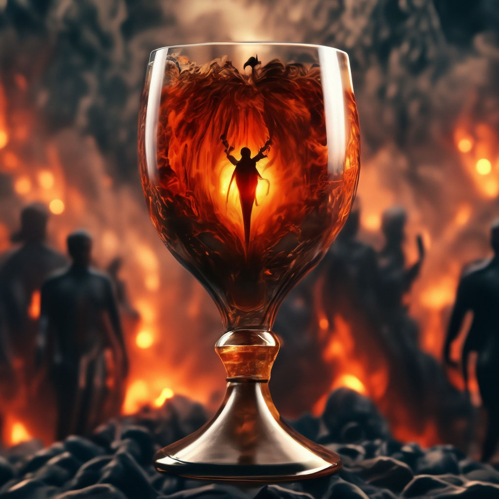 "Hell and heaven, glass goblet,hell and people from below, heaven and ...
