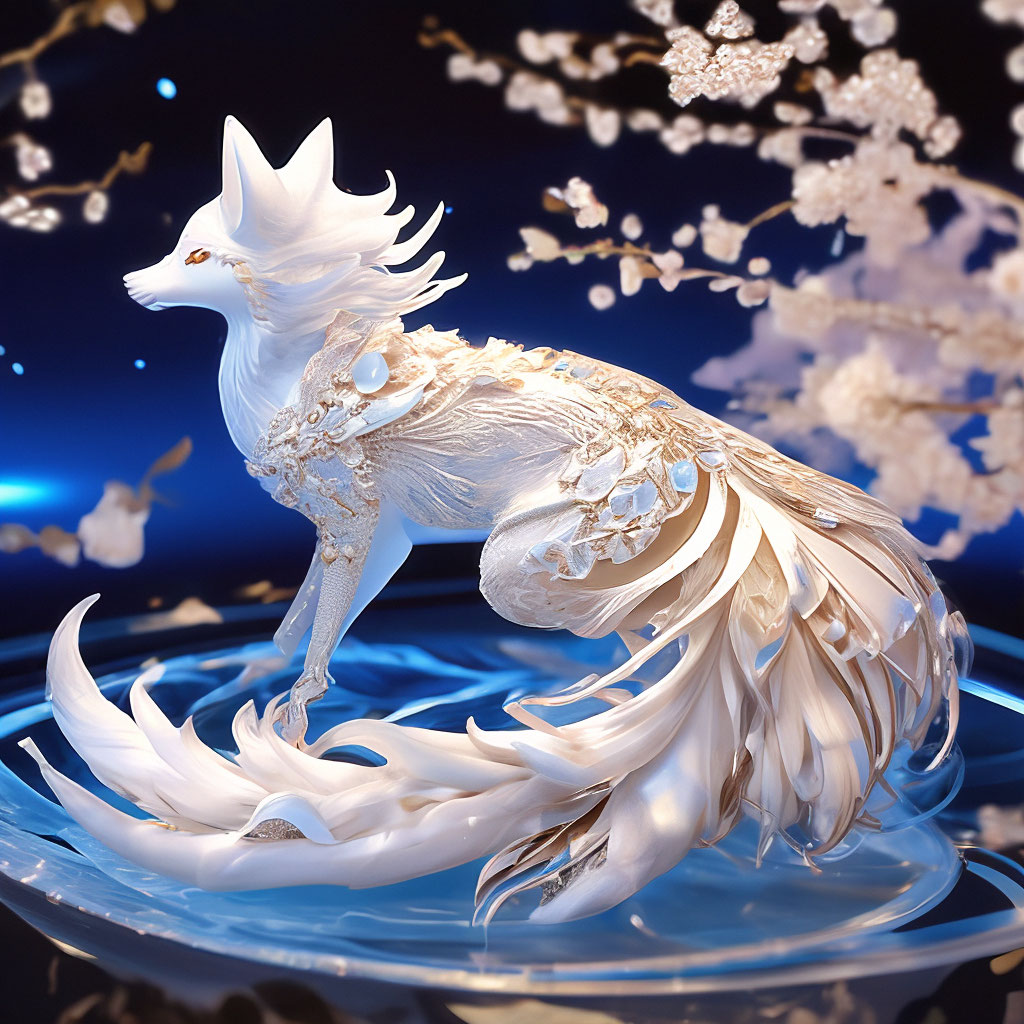 "Nine-tailed fox inferno with luxurious endless white art deco tail ...