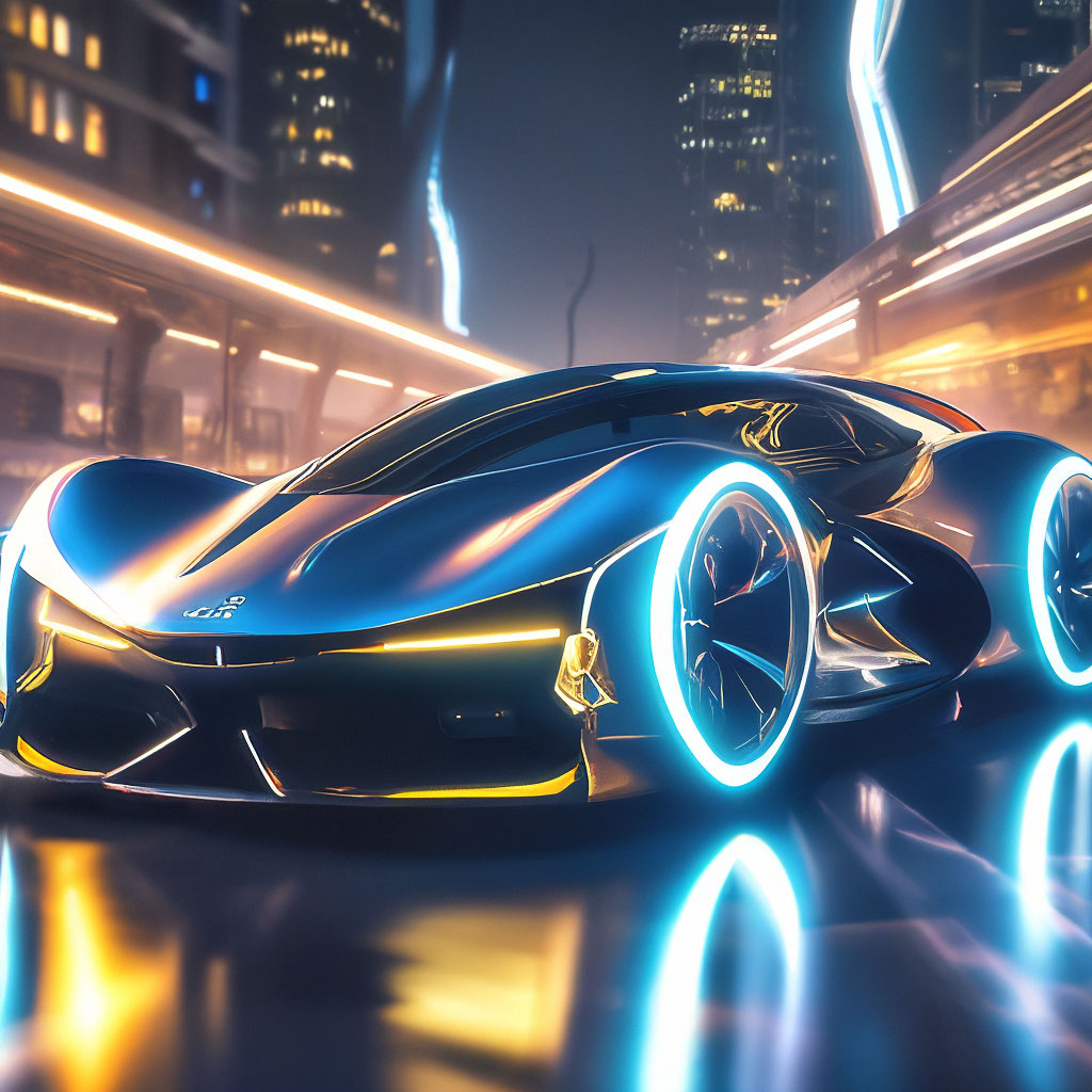 "Car of the future, lane, night, lights. 128k, RAW photo, ultra ...
