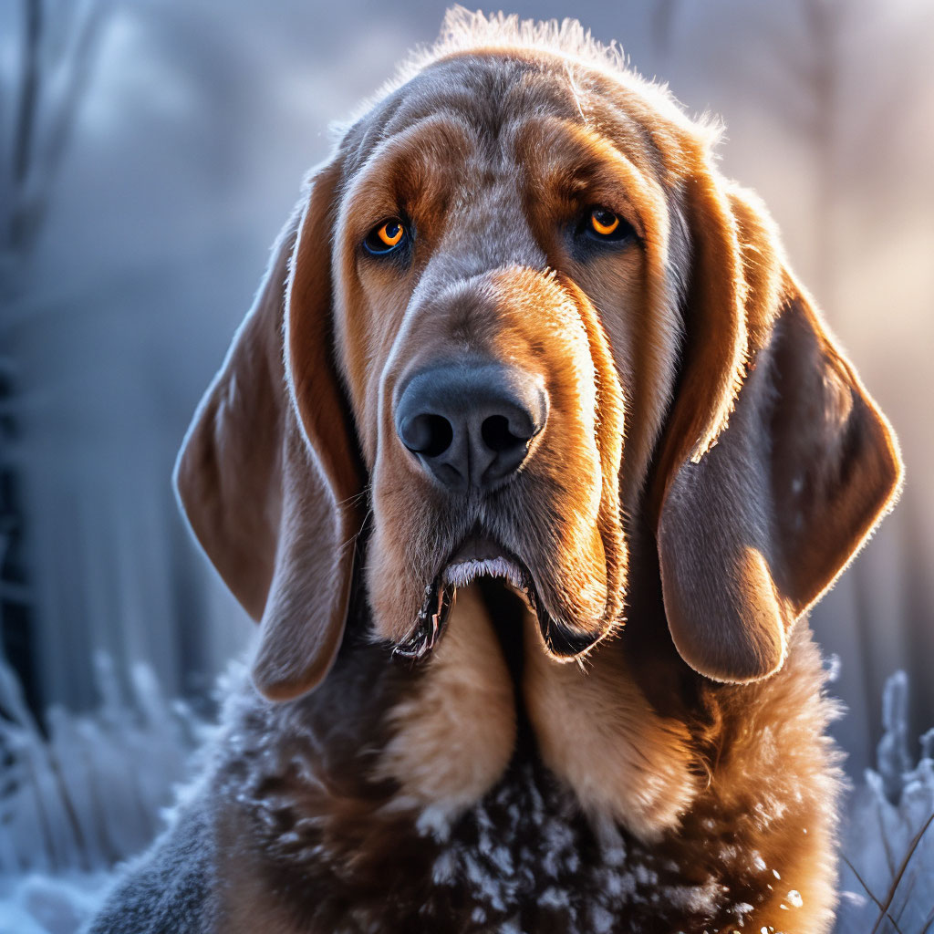 "Hyperrealism, bloodhound, piercing look, consists of, clouds, steam ...