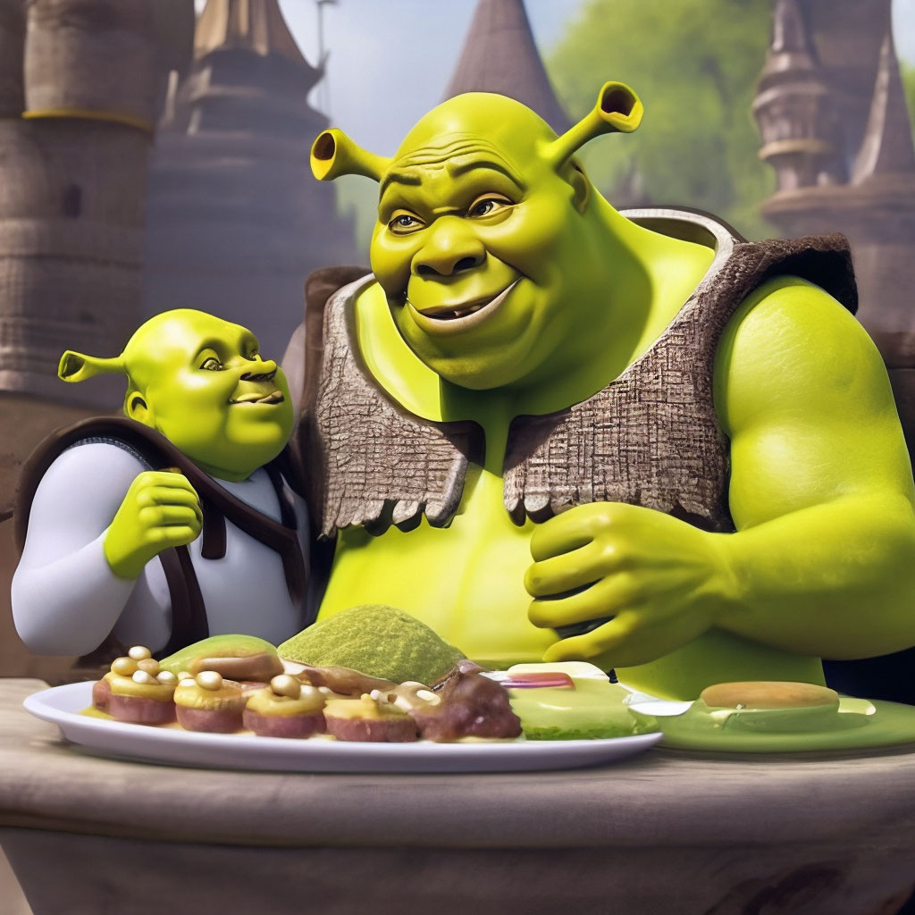 "Shrek eats another shrek" — image created in Shedevrum
