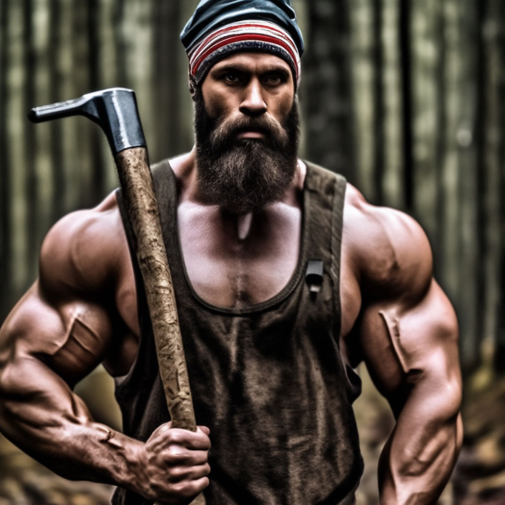 "Bodybuilder black lumberjack giant" — image created in Shedevrum