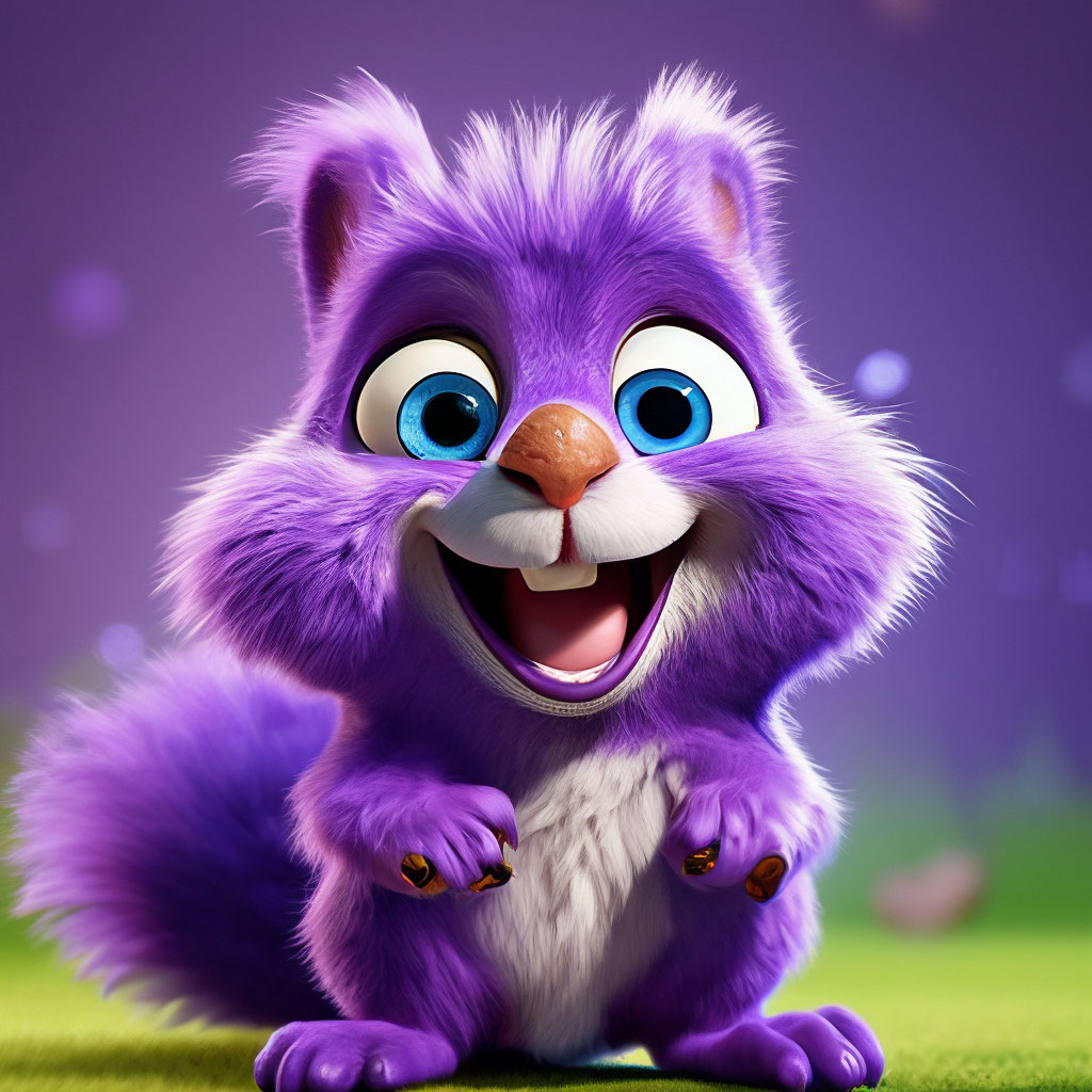 "Cartoon funny bug-eyed purple fluffy, shaggy, squirrel, smiling ...