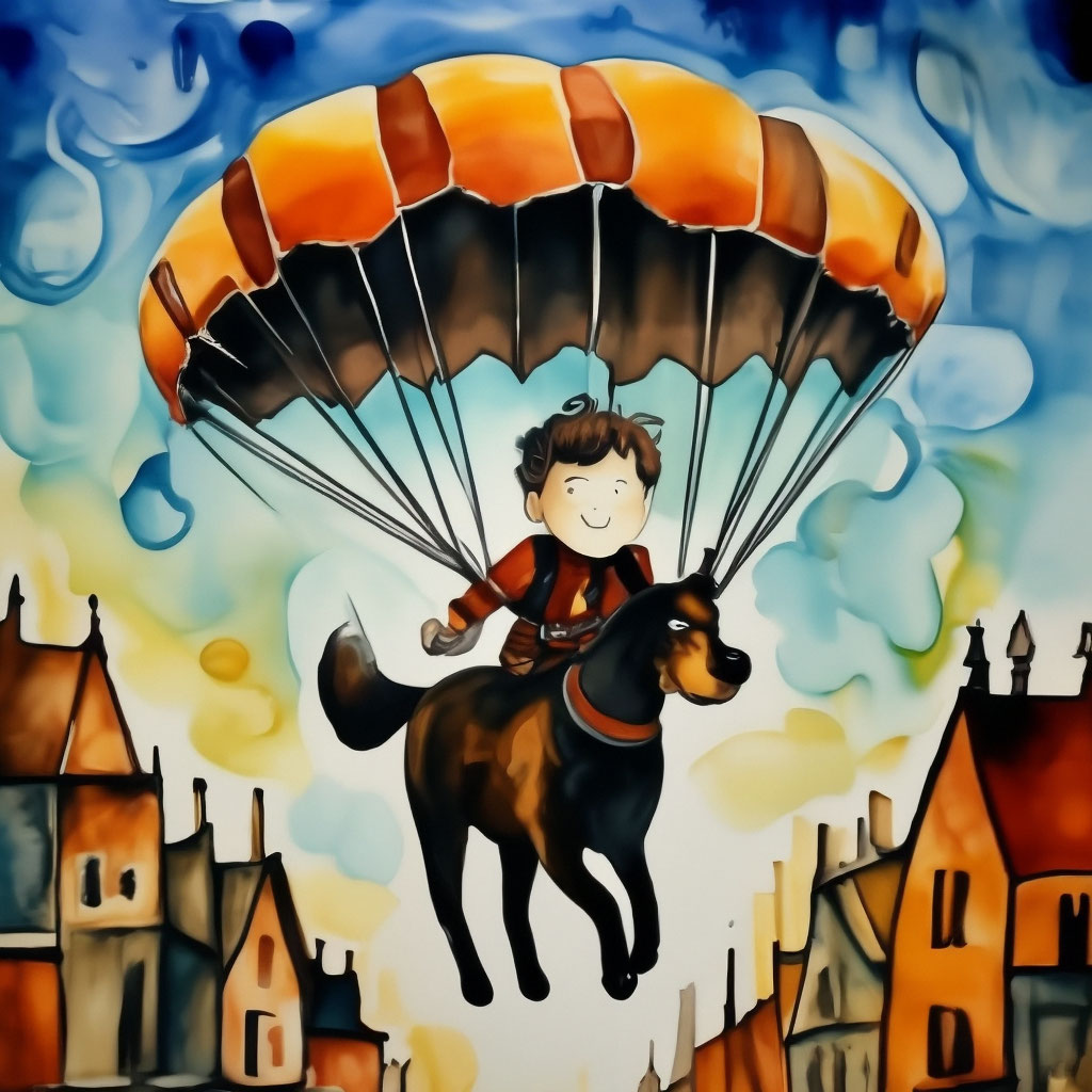 "Watercolor, children's drawing in the style of primitivism ...