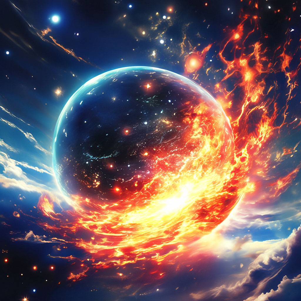 "Fireball, galaxy, stars" — image created in Shedevrum