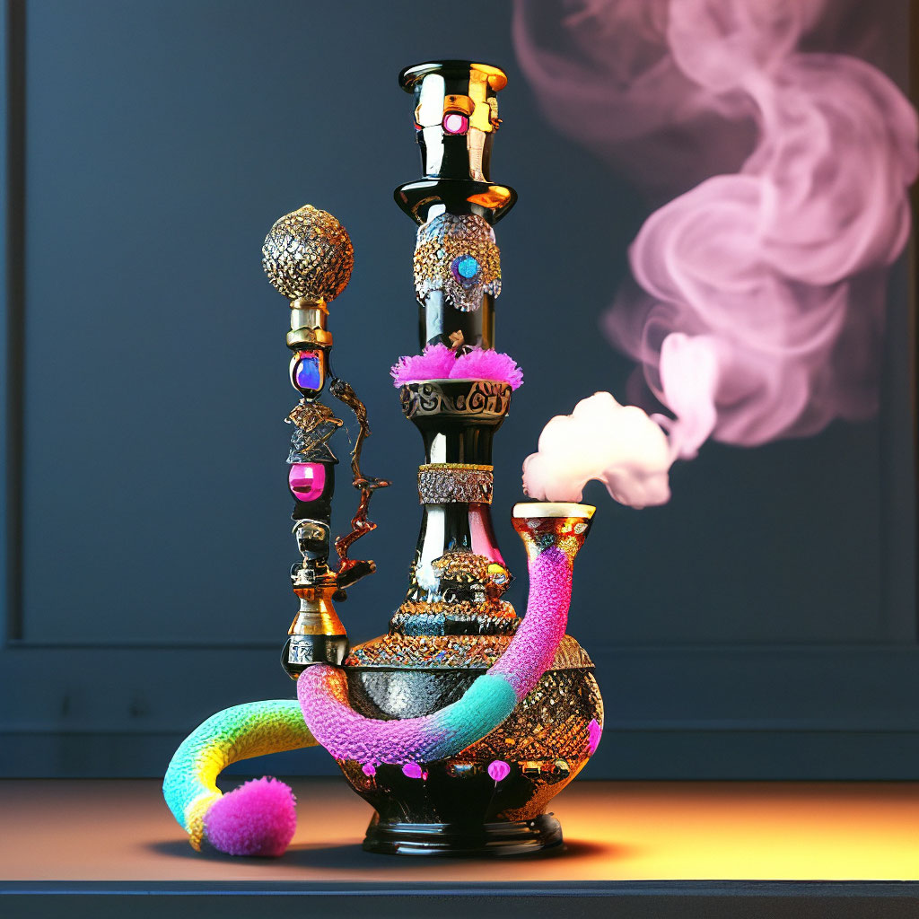 "Designer black hookah with rhinestones and fur inserts with an exotic ...