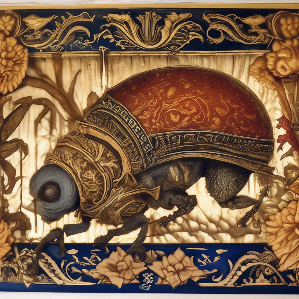 "Tile thin frame ancient flea dwarf scroll in Brueghel style Detailed ...
