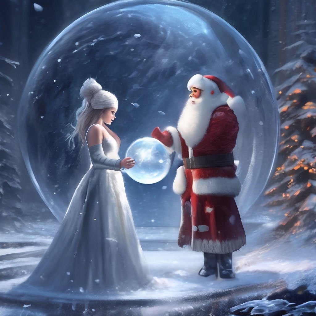 "An ice crystal ball on which Santa Claus and Snow Maiden stand ...