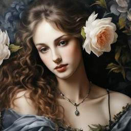 «Wax pastel,grisaille,delicate flowers,the image of a beautiful girl ...