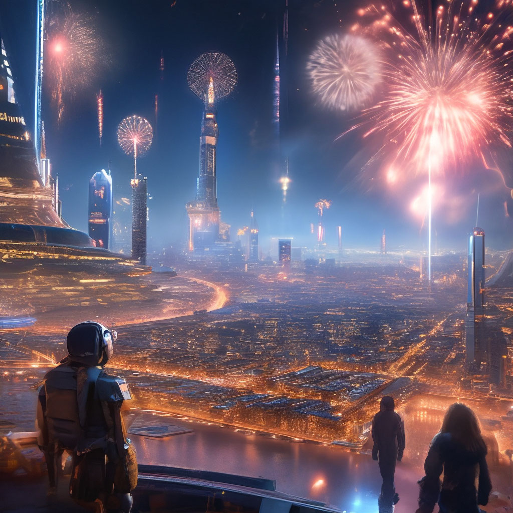 "New Year's eve in 3023" — image created in Shedevrum