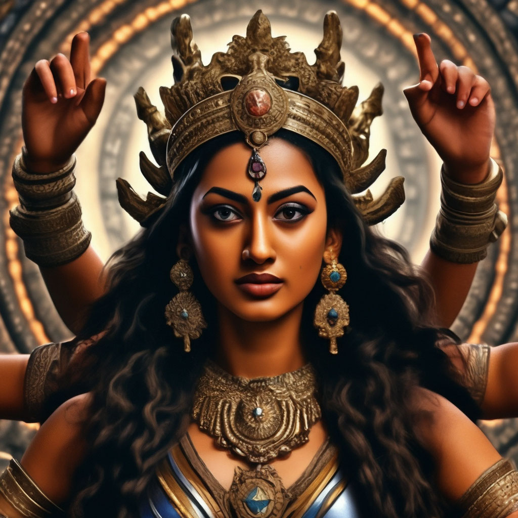 "Indian goddess with six arms symmetry many limbs realistic photo ...