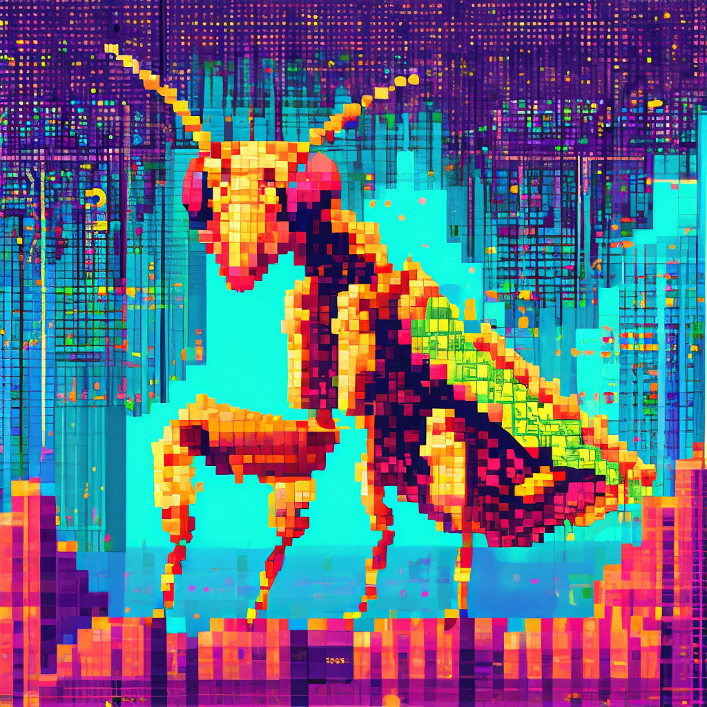 "Mantis in pixel art style" — image created in Shedevrum