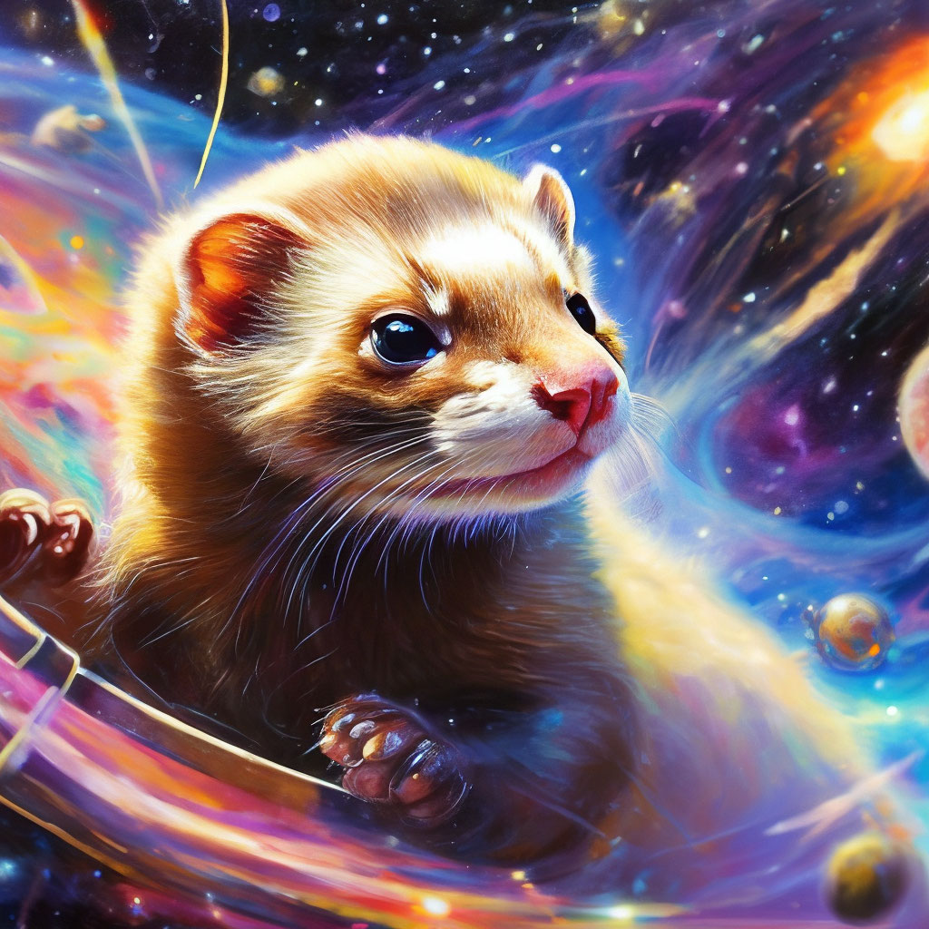 "A magnificent ferret rushes through space time from planetary dust on ...