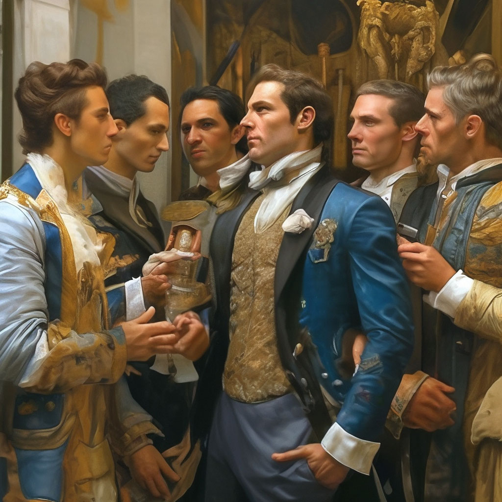 "Men's gossip Fantasy-style hyperrealism with elaboration of details ...