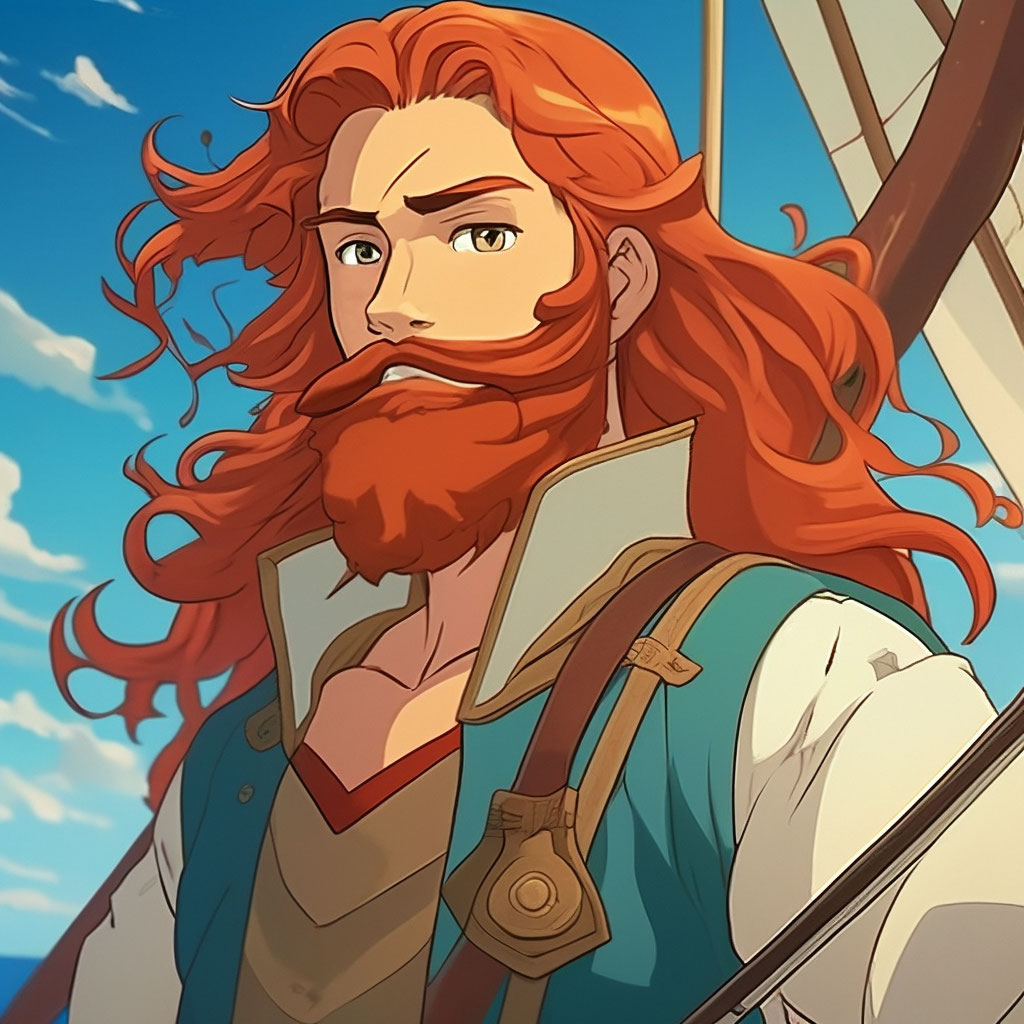 "A red-haired sailor with a beard in the Middle Ages in the style of ...