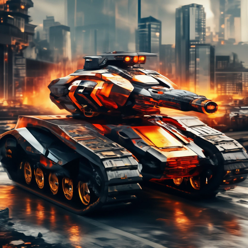 "Brilliant fiery cybertank" — image created in Shedevrum