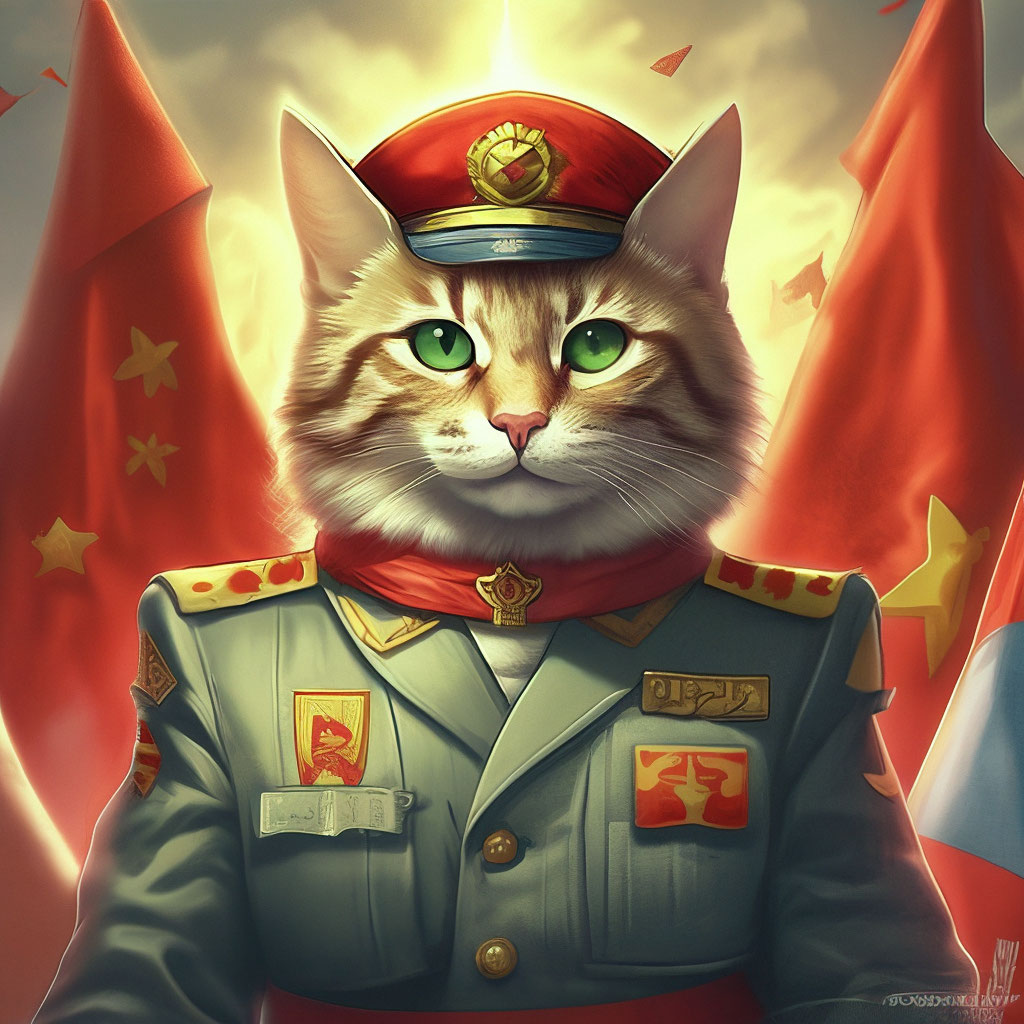 "The Communist cat revives the USSR" — image created in Shedevrum