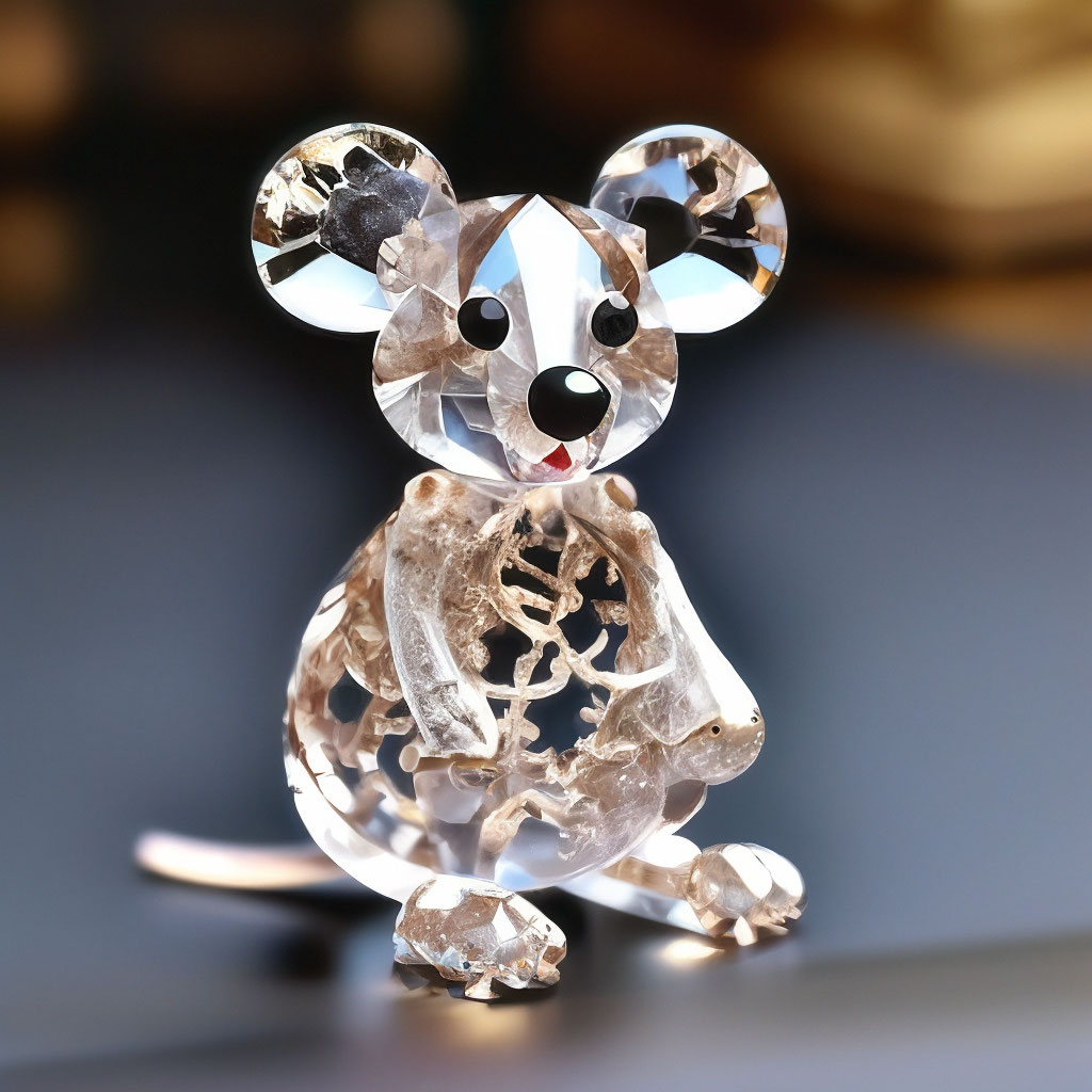 "Mouse made of crystal, filigree" — image created in Shedevrum