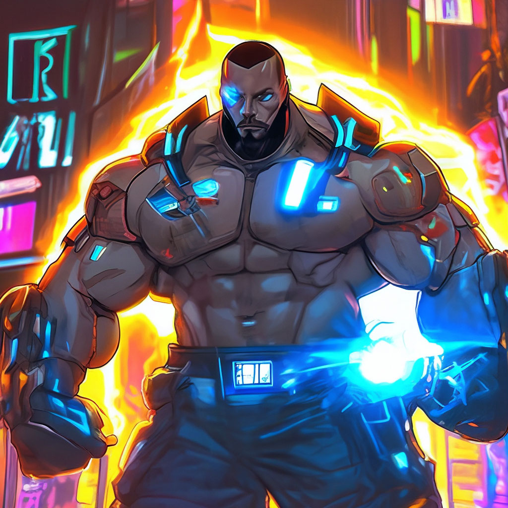 "Cyberpunk 2077 male v bodybuilder, bright lighting huge man" — image ...