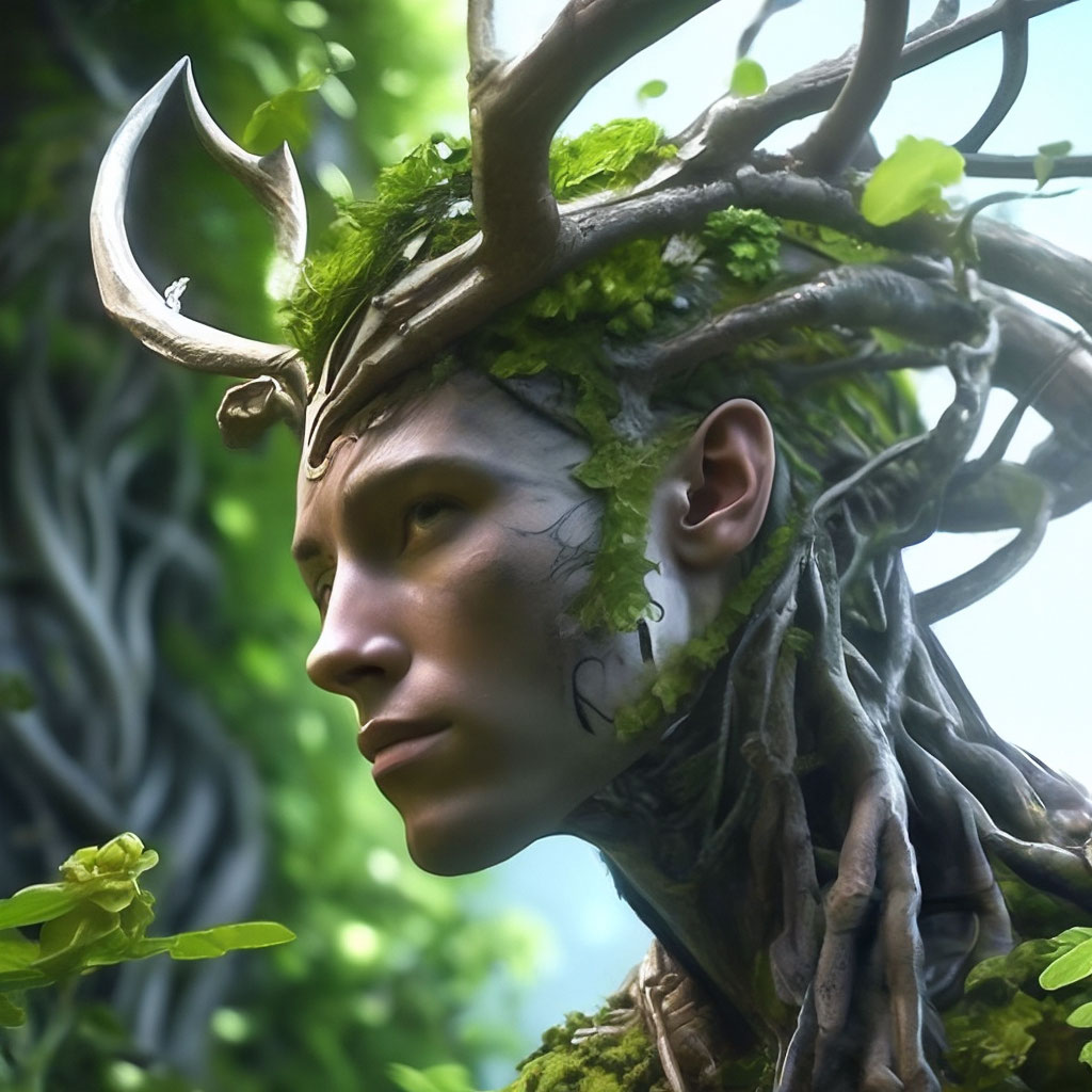"Hyperrealistic symbiote of plant and human, symbiosis, roots, vines ...