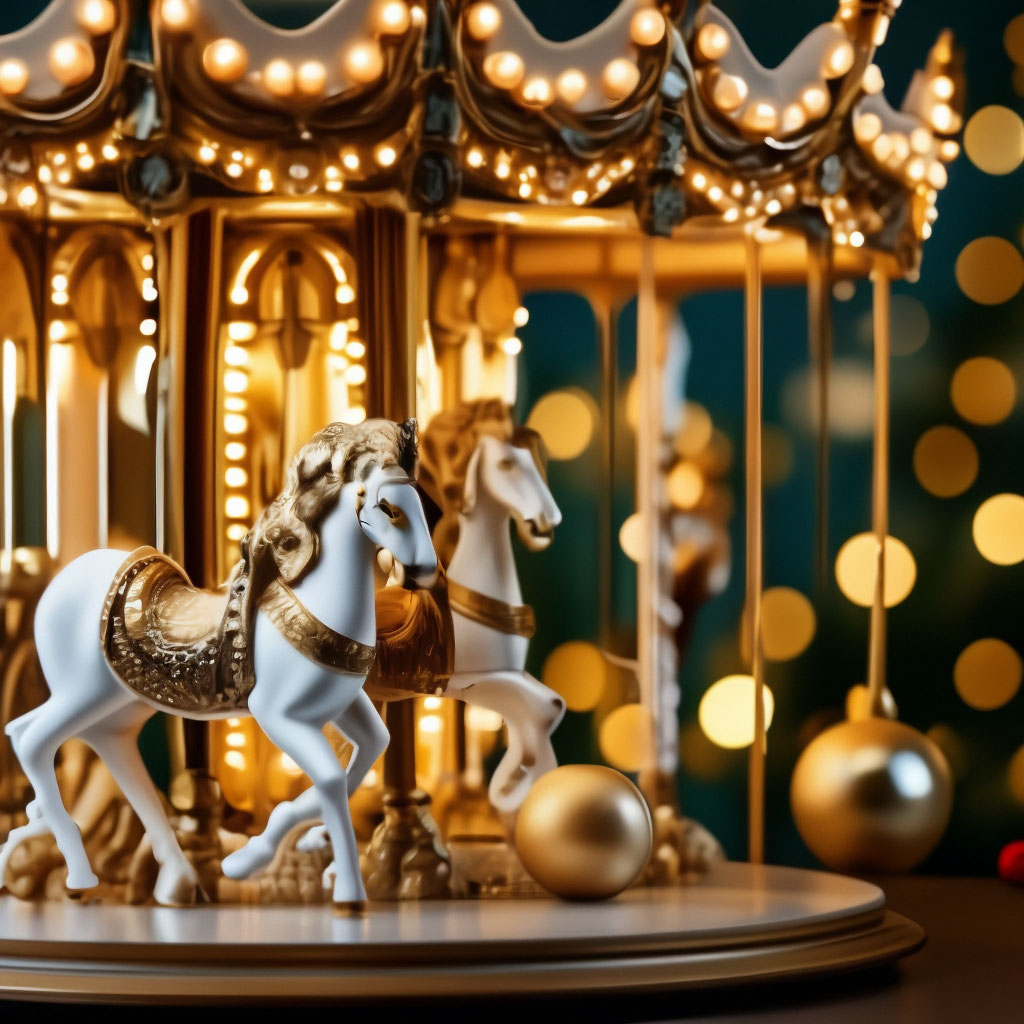 "Carousel, snow-white, pearl, luxurious , rich . a large Christmas tree ...
