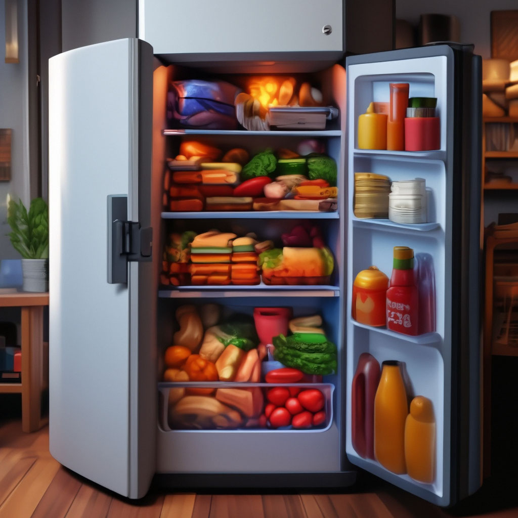 "A full refrigerator in anime style" — image created in Shedevrum