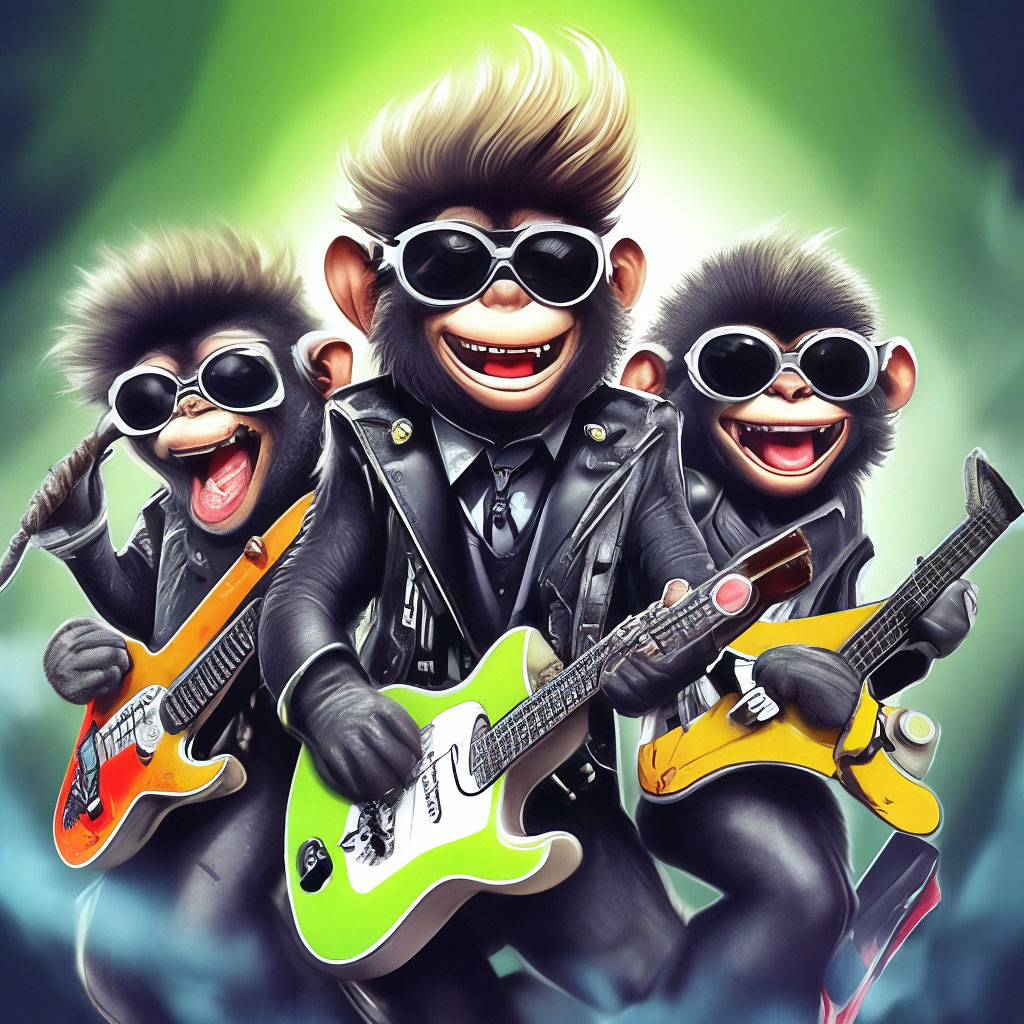 "Creep funny monkeys hairstyle punk playing musical instruments,rock ...