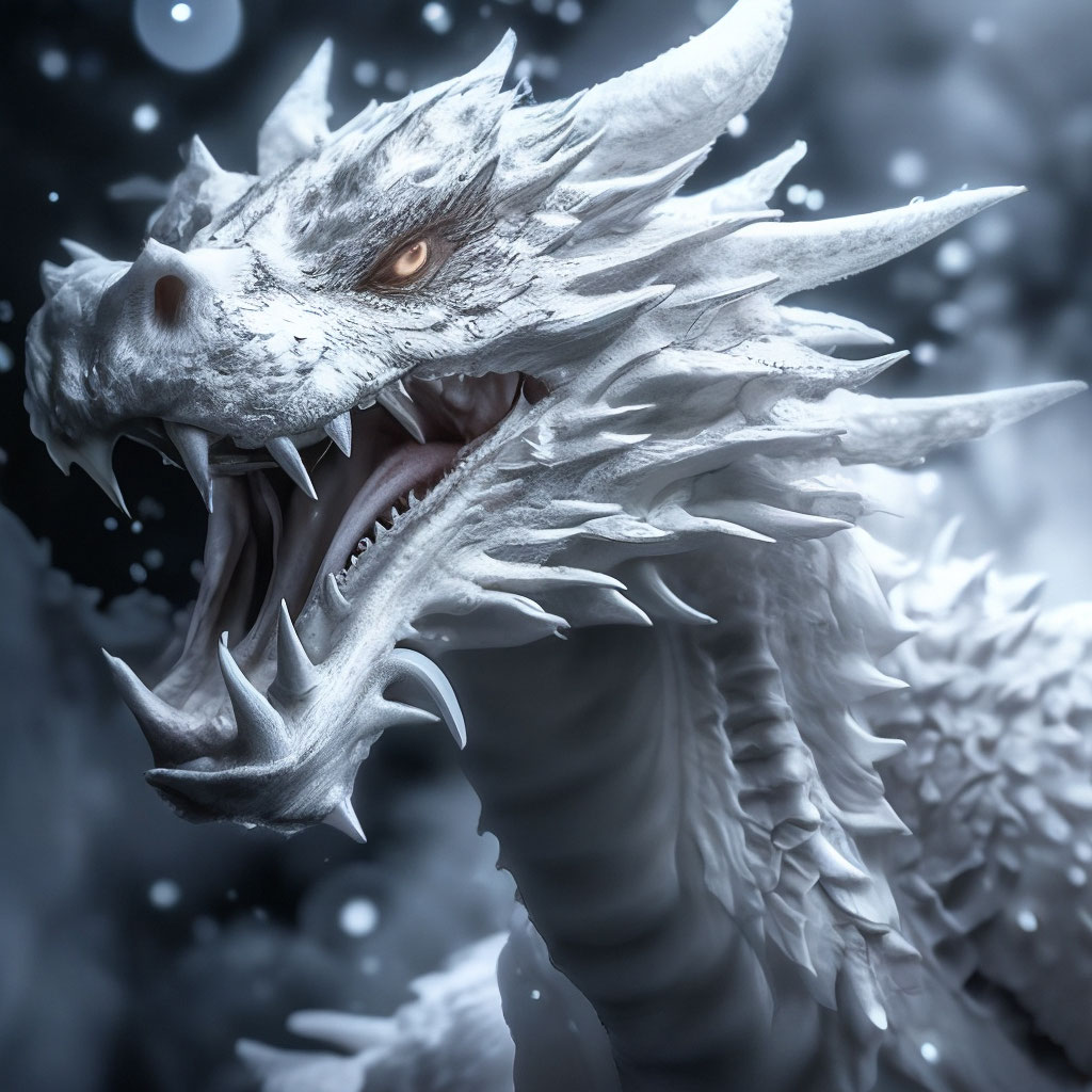 "Hyperrealism, white dragon consists of, clouds, steam, smoke, glow ...
