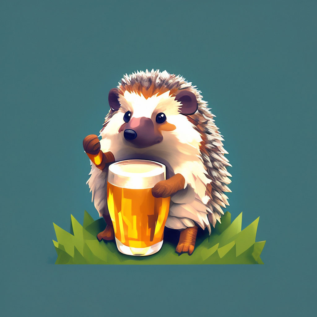 "Hedgehog with beer" — image created in Shedevrum