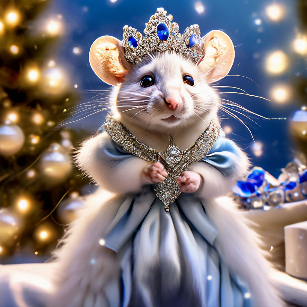 "Fluffy cute beauty mink rat with big eyes, tiara on her head, in a ...