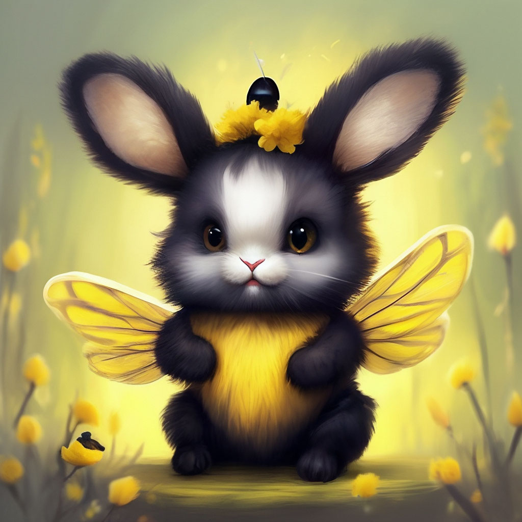 "Cute rabbit and bee hybrid, fantasy, fluffy, cute, bunny ears, small ...