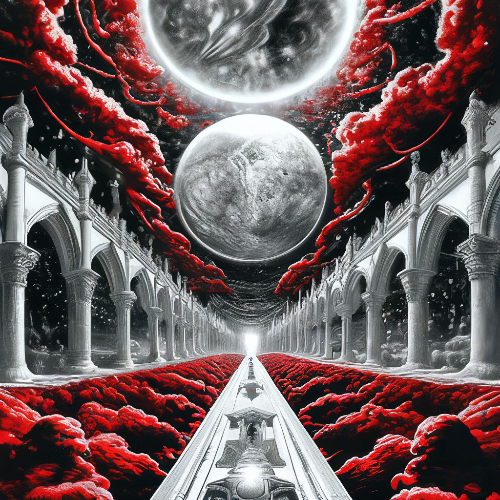 "Boundless cosmos, oil painting, space void, religious motif, epic, hyper-realism, 2D, art ...