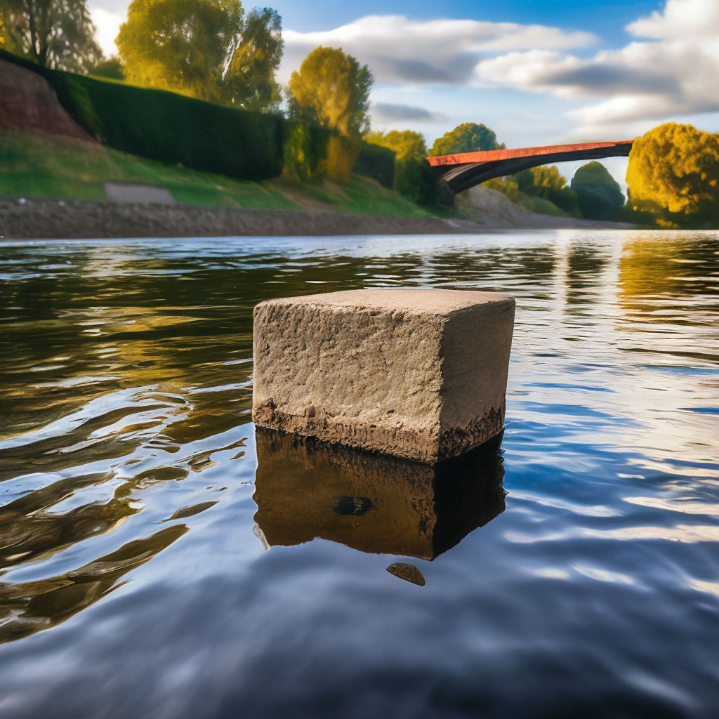 "A brick is floating on the river" — image created in Shedevrum